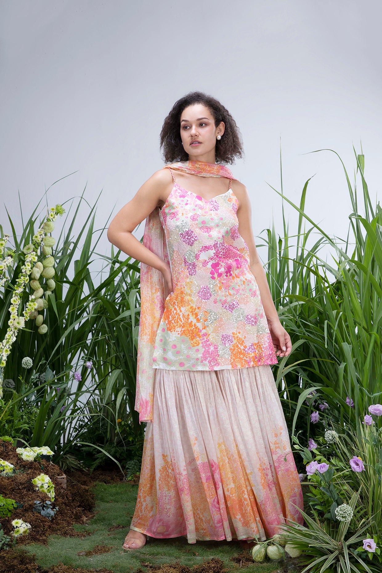 White Wildflower Spagetti Sharara – Archana Shah