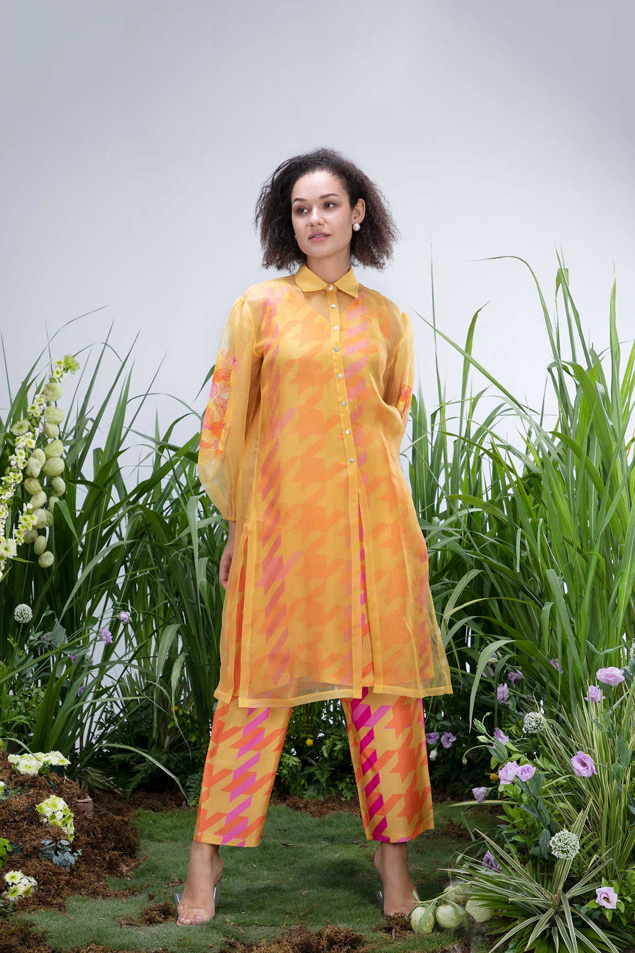 Yellow Wildflower Organza Double Layer Set – Archana Shah Atelier