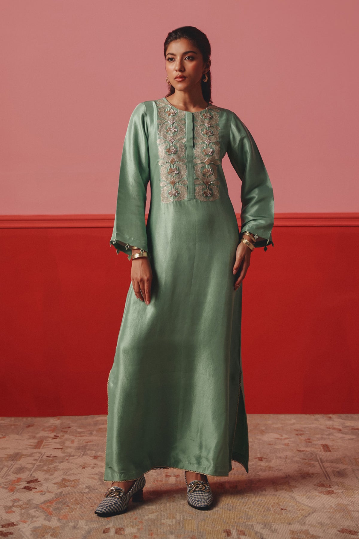 Azra Kurta Set | Seafoam green Silk Kurta Set | Archana Shah