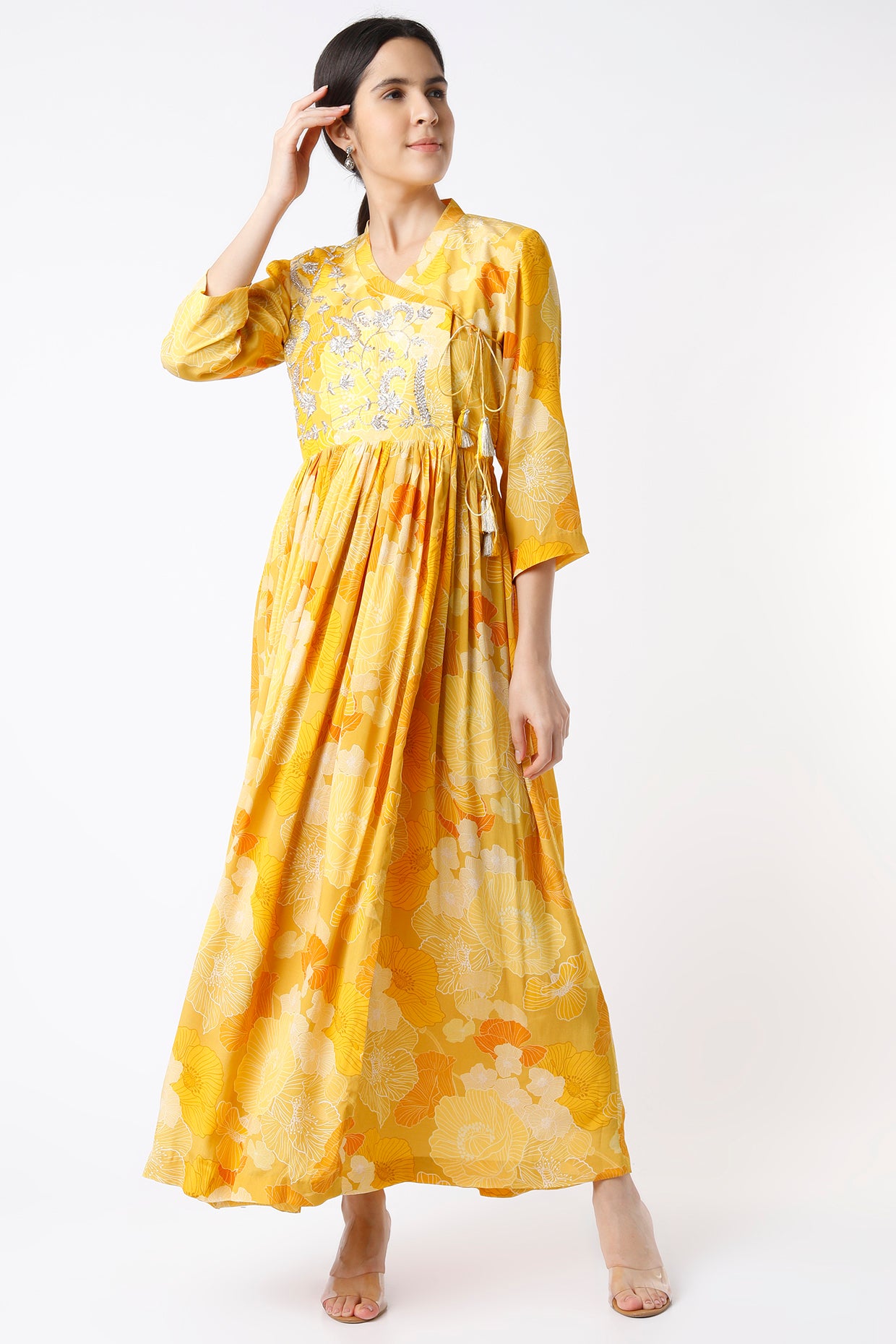 Yellow Monotone Angarkha Kaftan – Archana Shah